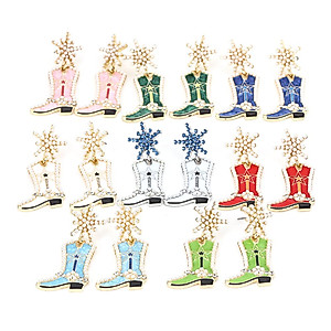 Rhinestone Cowgirl Boot Earrings Beaded Cowboy Boot Earrings Western Country Y2K Dangle Earrings Cute Dangling Earrings Jewelry for Women(White)