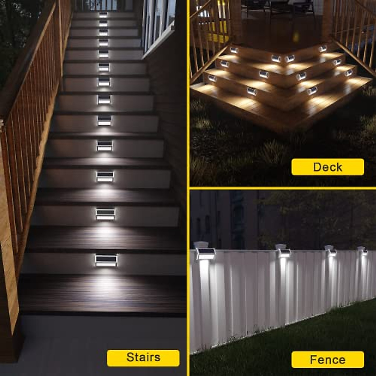 ROSHWEY Solar Step Lights Outdoor 4 Pack 30 LED Stainless Steel Outside Solar Lights Waterproof Fence Lights for Garden Patio Pathway Walkway, Cool White Light