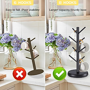 ZYZWTG Mug Holder Tree,New Upgraded 360° Rotated 8 Hooks Coffee Cup Holder for Counter,Wood Coffee Mug Rack Standing for Coffee Bar Accessories and Kitchen Home Organizer(Black)