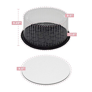 Plastic Cake Containers with Lids | Disposable Cake Containers 9 Inch Cake Carries for Transport and 9 inch Cake Boards 5 Pack of Each | Clear Bunt Cake, Cheesecake, and Pie Plastic Containers