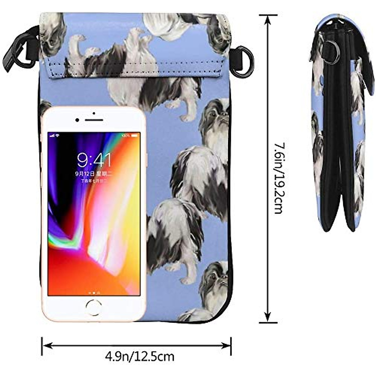 Japanese Chins Pet Dog Women Soft PU Leather Cellphone Purse Wallet Handbag Small Crossbody Shoulder Bag