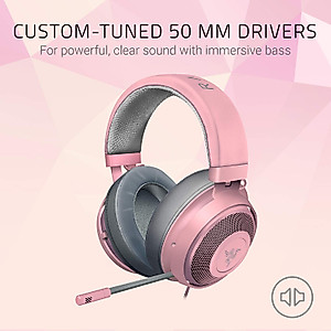 Razer Kraken Gaming Headset: Lightweight Aluminum Frame, Retractable Noise Isolating Microphone, For PC, PS4, PS5, Switch, Xbox One, Xbox Series X & S, Mobile, 3.5 mm Audio Jack - Quartz Pink