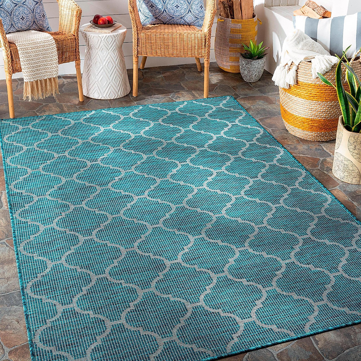 Mark&Day Outdoor Rugs, 2x7 Bussum Traditional Indoor/Outdoor Teal Runner Area Rug, Non Shedding Blue Grey Carpet for Patio, Porch, Deck, Bedroom, Living Room or Kitchen (2'6" x 7'3" Runner)