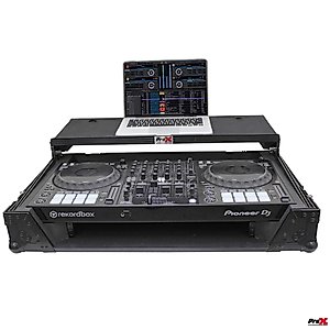 ProX Flight Case for Pioneer DDJSX3/1000 SRT Controller with 2U Rack Space,Sliding Glide Laptop Shelf,Wheels and LED Kit-Black on Black Design-XS-SX1K2UWLTBLLED