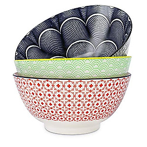 Salad Soup Ramen Bowl, DeeCoo 55 OZ Super Stackable Round Fine Porcelain Cereal Pasta Serving Bowl Sets, 3 Pack -Large Capacity Microwavable Ceramic Bowls - Heat and Cold Resistant