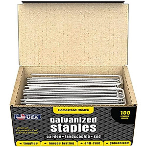 Homestead Choice 6 Inch Galvanized Landscape Staples - 100 Metal Garden Stakes for Gardening - 11 Gauge Anti-Rust Heavy-Duty Ground Sod Pins Yard Stakes for Weed Barrier Fabric Irrigation Tubing Hose