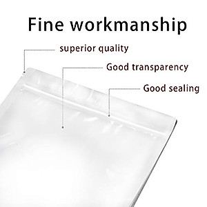 100 Pack Smell Proof Mylar Bags 7x10+3.2inch, Resealable Stand Up Food Storage Bags Clear Reusable Self Seal Zipper Lock Mylar Bags for Food, Seeds, Pills