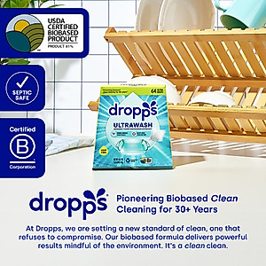 Dropps UltraWash Dishwasher Pods, Lemon Citrus (32 Count) - Biobased Power Deep Clean Dishwasher Detergent Tablets for Sparkling Shiny Dishes - No Rinse Aid or Pre-Wash Needed - Dishwashing Pods