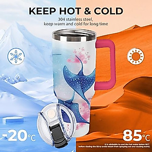 WYUSPGK 40oz Stainless Steel Car Mug, Sea Animals Stingrays Print Travel Mug, Double-Wall Insulated with Straw, Perfect for Car, Office, Outdoor