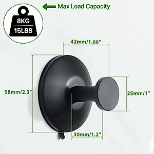 SAYAYO Suction Cup Hooks for Shower, Matte Black Suction Towel Hook for Glass Window, SUS 304 Stainless Steel Bathroom Hooks for Glass Door, Mirror, Tile, 2Pcs