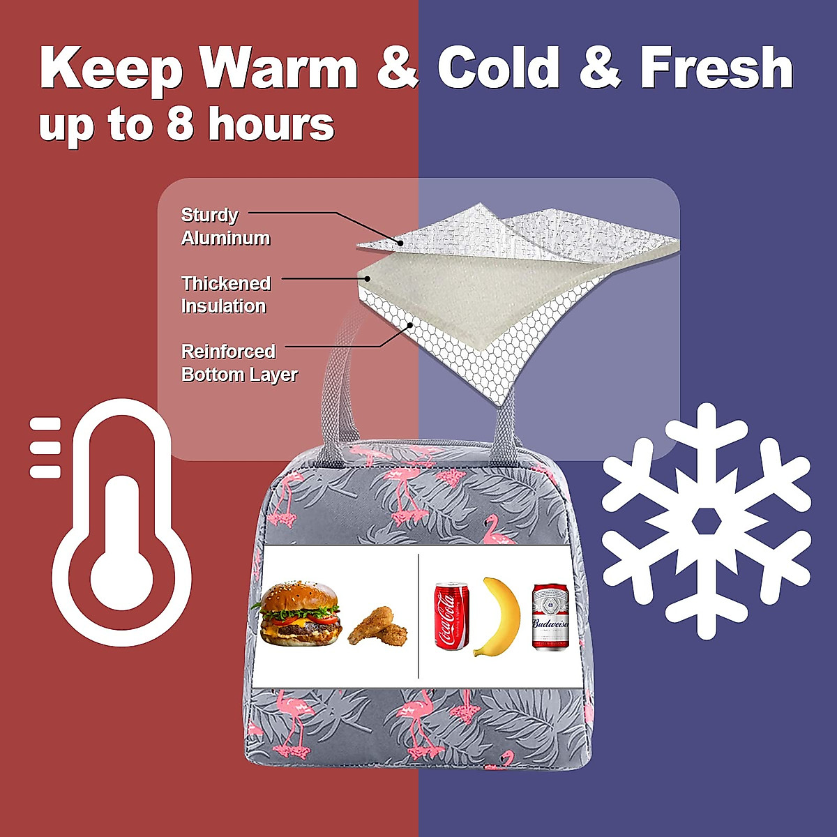 WOOMADA Stripe Insulated Lunch Bag for Women Men Reusable Waterproof Lunch Box Cooler Tote Bag with Pockets for Office Work, Picnic,Travel (stripe)