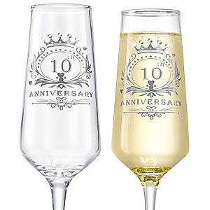 ROXBURGH 10th Wedding Anniversary Champagne Flutes Gifts Set of 2, 10th Anniversary Decorations 7 OZ Crystal Champagne Glasses, Wedding Gifts, Couples, Parents Anniversary