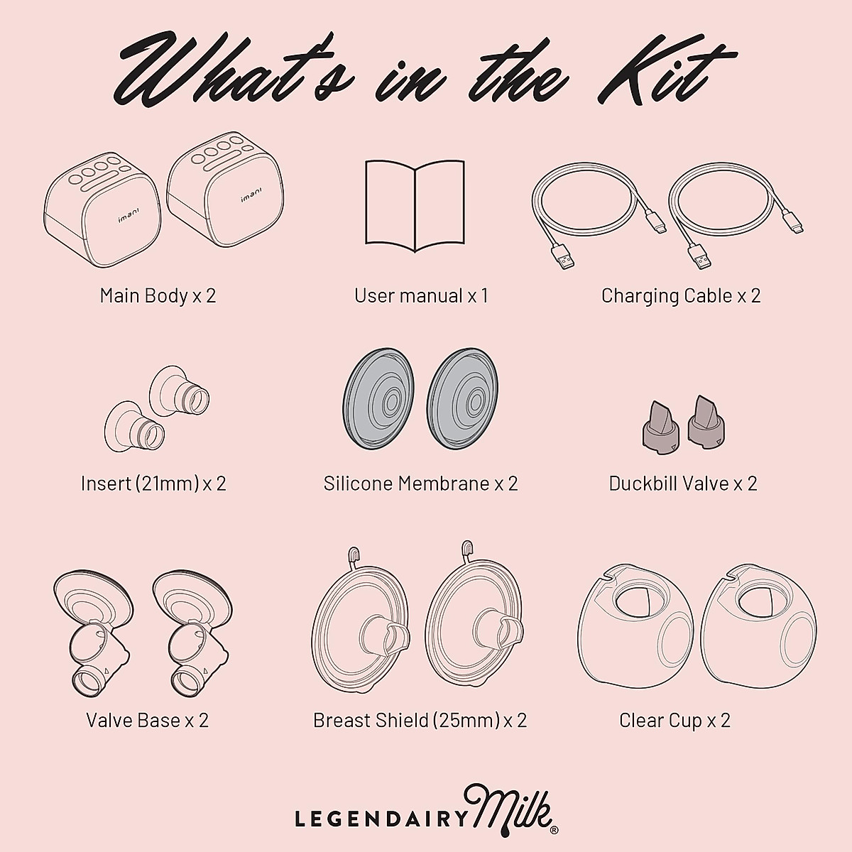 Legendairy Milk Wearable Breast Pump Hands-Free Electric Imani i2 Plus - Portable Leakproof Design, 2 Modes 10 Levels - 25mm Flange & 21mm Insert, 7oz per Cup - LCD Display Timer Auto Shut Off, 2 Pack