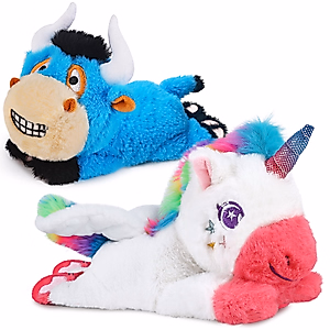 iPlay, iLearn Wrist Pals 2PCS Slaps Bracelets Stuffed Animals, Toddler Soft Plush Toy Baby Easter Basket Gift, Kids 12" Unicorn Bull Play Wristband, Birthday Party for 1 2 3 4 5 6 7 Year Old Girl Boy