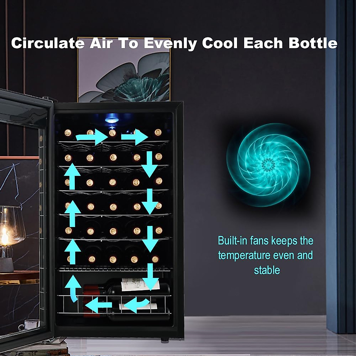 SMETA Wine Fridge 34 Bottle, 19 Inch Wine Cooler Refrigerator Freestanding/Under Counter, Wine Caller for Home and Bar with Upgrade Compressor Low Noise 41°F to 64°F, Black and Stainless Steel