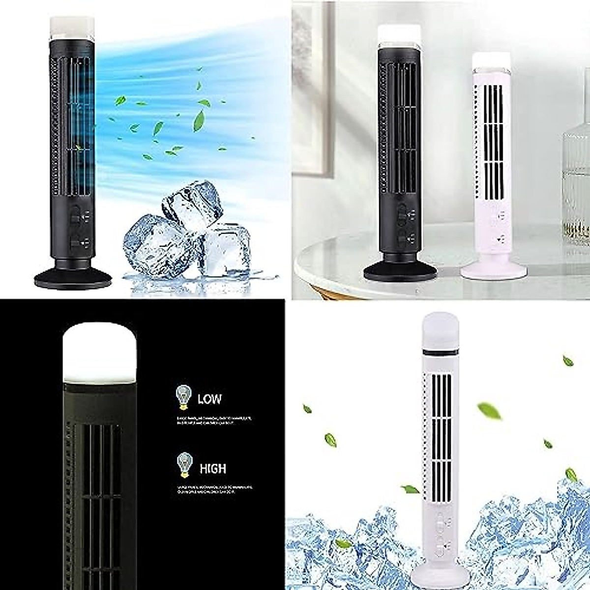 HWZQDJ Upgraded LED Tower Fan, Desktop Mini Vertical Conditioner with 2 Wind Speed Mode, Household Led Bladeless Tower Cooling Fan With Lighting Function, USB Charging Stand Up Tower Fan