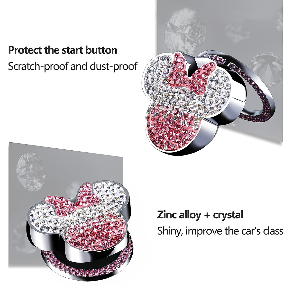 Pangpai Car Cute Push to Start Button Cover Accessories, Bling Crystal Car Engine Start Stop Button Cover, Pink Car Decoration Interior Sticker for Women Girl