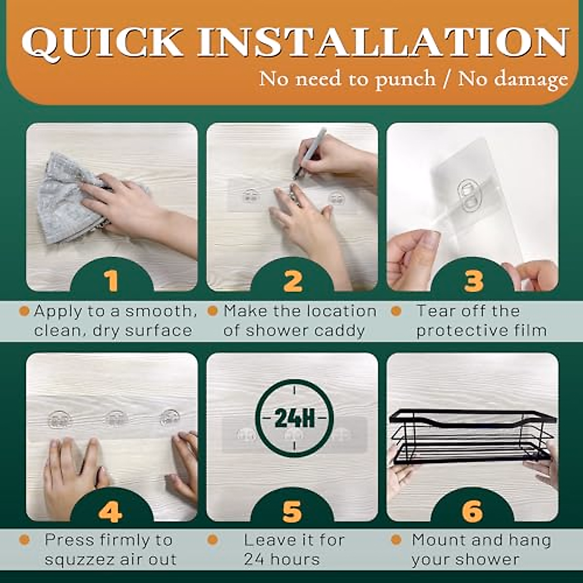 BTSD-home Shower Caddy Bathroom Organizer 5 Pack Rustproof Shower Rack Adhesive Shower Shelves with 4 Hooks, 2 Soap Holder, 1 Toothbrush Holder, Stainless Steel for Home Decor Bathroom Accessories