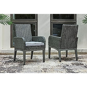 Signature Design by Ashley Elite Park Casual Outdoor Resin Wicker Arm Chair with Cushion, 2 Count, Gray