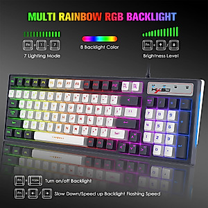 Wired RGB Gaming Keyboard and Mouse Combo with Multi Rainbow LED Backlight Ergonomic 96Key Layout 26Key Anti-ghosting Mechanical Feel Adjustable 3600DPI Mice Mouse Pad for PC Mac Gamer Typists(White)