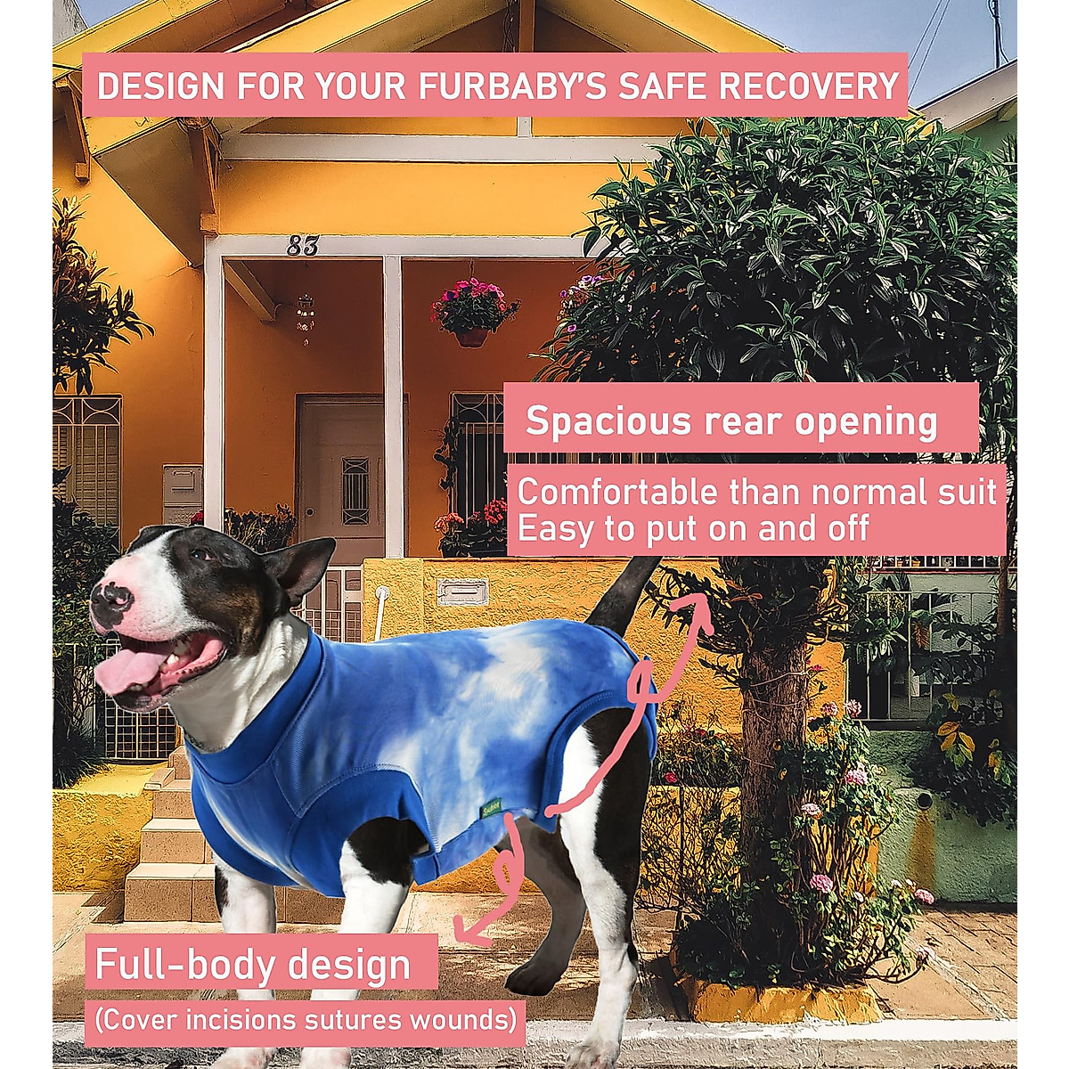 Sychien Dog Surgery Recovery Suit,Male Neuter Recovery Small Onesie Female Spay Cone Alternative Recovery Suit,Hoop & Loop Comfortable Surgical Bodysuit,Tie Dye Blue S