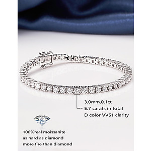 IMOLOVE Moissanite Tennis Bracelet for Women Sterling Silver Wedding Bracelets for Brides Stacking Dainty Bracelets with 18K White Gold Plated-18