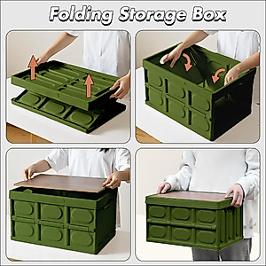 Renook Foldable Storage Bin with Lid, 50L Collapsible Plastic Storage Crate with Cutting Board, Lidded Stackable Storage Box Container for Home Organizing, Garage Storage