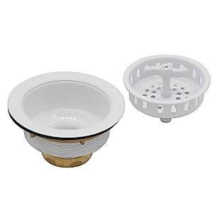 Westbrass CO2175-50 Combo Pack 3-1/2" Wing Nut Twist Style Large Kitchen Sink Basket Strainer and Waste Disposal Drain Flange with Stopper, Powder Coat Whte