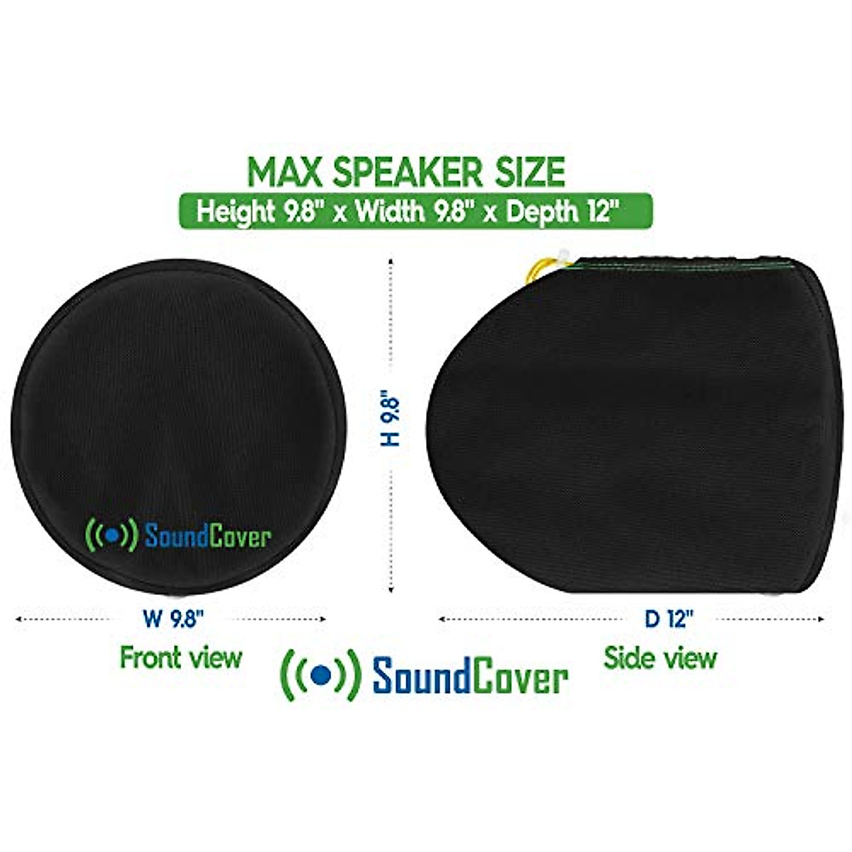 Two Black Heavy Duty Medium Marine Speaker Covers for Round 6.5" & Oval 6x9 Boat Wakeboard Tower Pod Speakers Size H 9.8" x W 9.8" x D 12" - Fits Boss Audio, MCM Custom Audio, Rockville Speakers