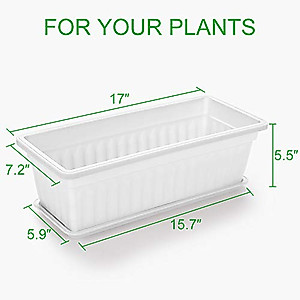 GROWNEER 3 Packs 17 Inches White Flower Window Box Plastic Vegetable Planters with 15 Pcs Plant Labels, for Windowsill, Patio, Garden, Home Décor, Porch