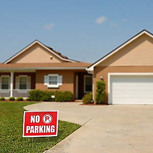 Ram-Pro NO PARKING Sign - 9" High x 12" Wide Red on White Reflective Plastic Signs for Driveway, Personal Parking Space (Pack of 4)