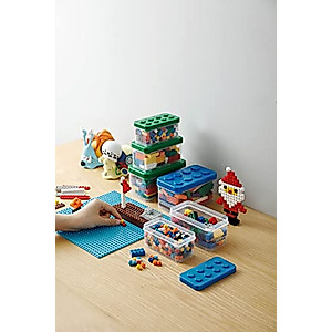 Momo's House Plastic Box Toy Organizers Containers with Lids Brick Shaped Kids Storage Toy Chest - Set of 3 Small Organizer for Building Brick Storage and Children Small Toys, Blue