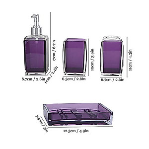 4Pcs/Set Acrylic Bathroom Accessory Set Toothbrush Soap Dish Holder for Kitchen Hotel Purple Toothbrush Holder Tumbler