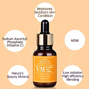 Vitamin C Facial Serum with MSM - for Fades Age Spots, Smoothing Fine Lines + Dark Spots, Pore Refining, Resurfacing, 1 Fl Oz (30ml)