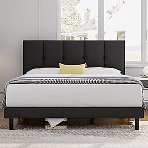 Generic Full Size Bed Frame Upholstered Platform with Headboard, Linen Fabric Wrap, Strong Frame and Wooden Slats Support, Easy Assembly No Box Spring Needed,Non-Slip and Noiseless, D Dark Grey