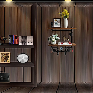 Wall Shelf, Industrial 2 Tier Floating Shelf Decorative Shelves Decorative Shelves Hanging Bracket for Living Room Kitchen Bedroom Bathroom Bar,Black