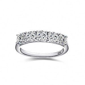 Mozume Women's 5 Stone 4mm Cubic Zirconia Round Cut Engagement Ring CZ Wedding Band Anniversary 925 Sterling Silver