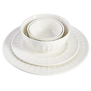 Gibson Home Zen Buffet Porcelain Dinnerware Set, Service for 8 (40pcs), White (Embossed)