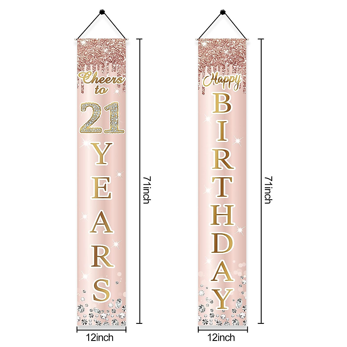 Happy 21st Birthday Door Banner Backdrop Decorations for Women, Pink Rose Gold 21 Birthday Door Cover &Porch Sign Party Supplies, 21 Year Old Birthday Decor