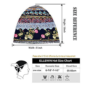 ELLEWIN Slouchy Beanie for Women Cute Floral Headwear Beanie Hats Thin Beanies Snood Hats Slouchy Retro Tribal Printed Hair Covering Thin Hippie Beanies Casual Skullies Beanies Dual Use Boho Hats