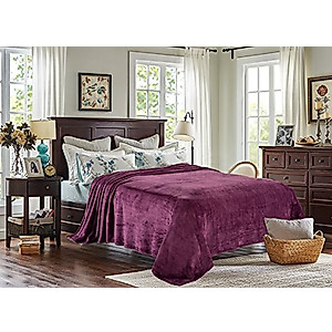 Reafort Ultra Soft Flannel Fleece All Season Light Weight Living Room/Bedroom Warm Throw Blanket (Purple, King 108"X92")