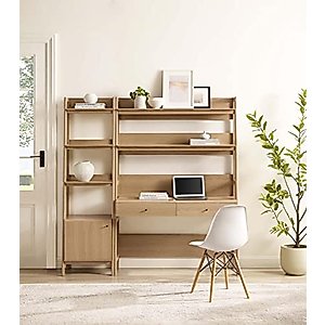 Modway 2-Piece Home Office Desk and Bookshelf Display Case in Oak