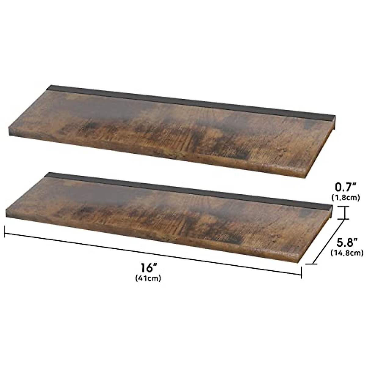 DELFOY Rustic Wood 16 Inch Floating Shelves- Set of 2 Farmhouse Home Decor Wall Mounted Hanging Ledge Shelf for Living Room, Bedroom, Kitchen Bathroom