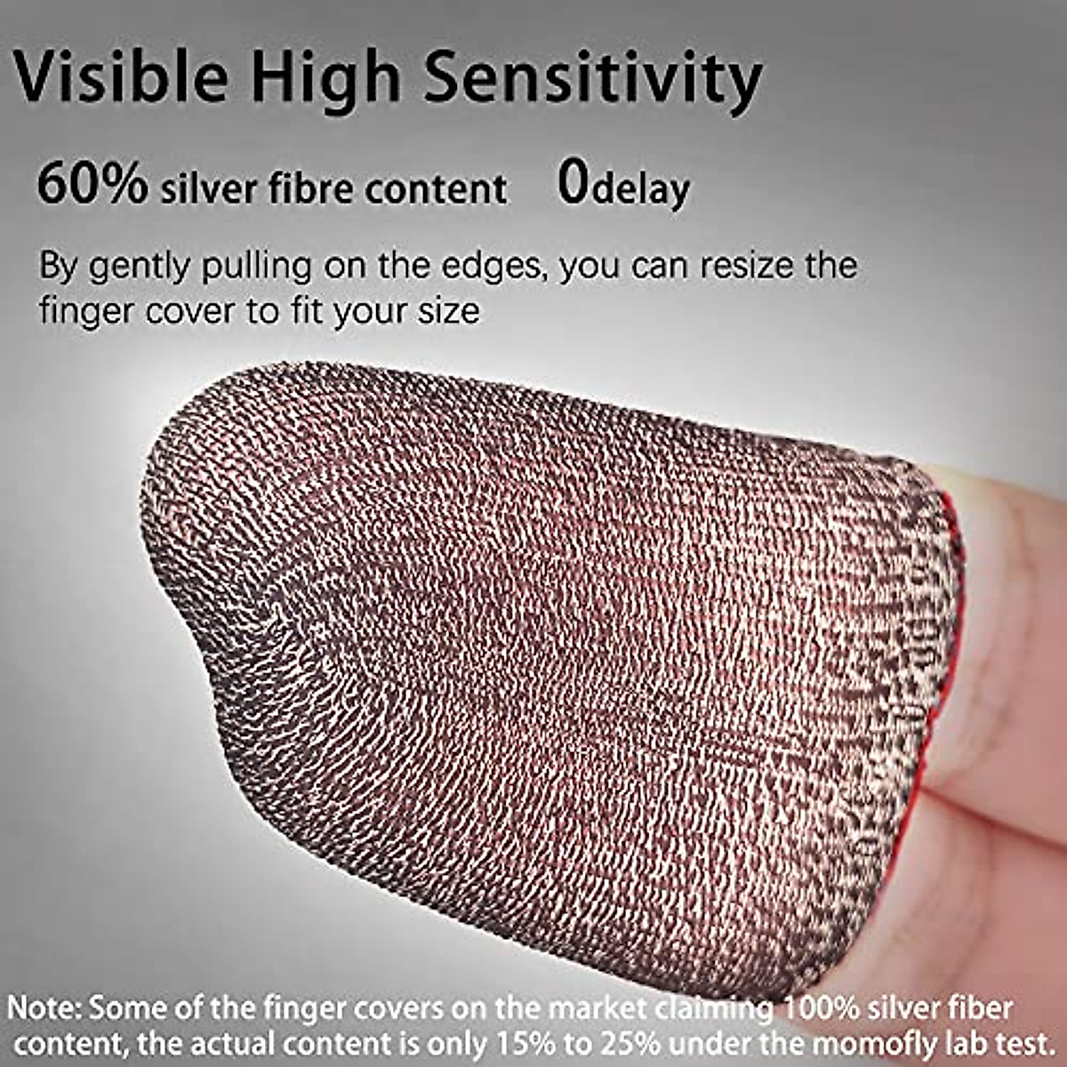 MOMOFLY 60% Silver Fiber Finger Sleeves (10 Pack) Anti-dislodging Touch Screen Breathable Anti-Sweat Shoot Aim Finger Cot Fit Mobile Phone Tablet Devices