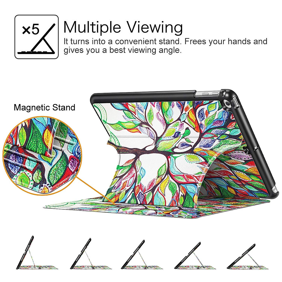 Fintie Case for iPad 6th / 5th Generation (9.7 Inch 2018/2017), iPad Air 2, iPad Air - [Multiple Secure Angles] Slim Magnetic Kickstand Protective Cover with Auto Sleep Wake Feature, Love Tree