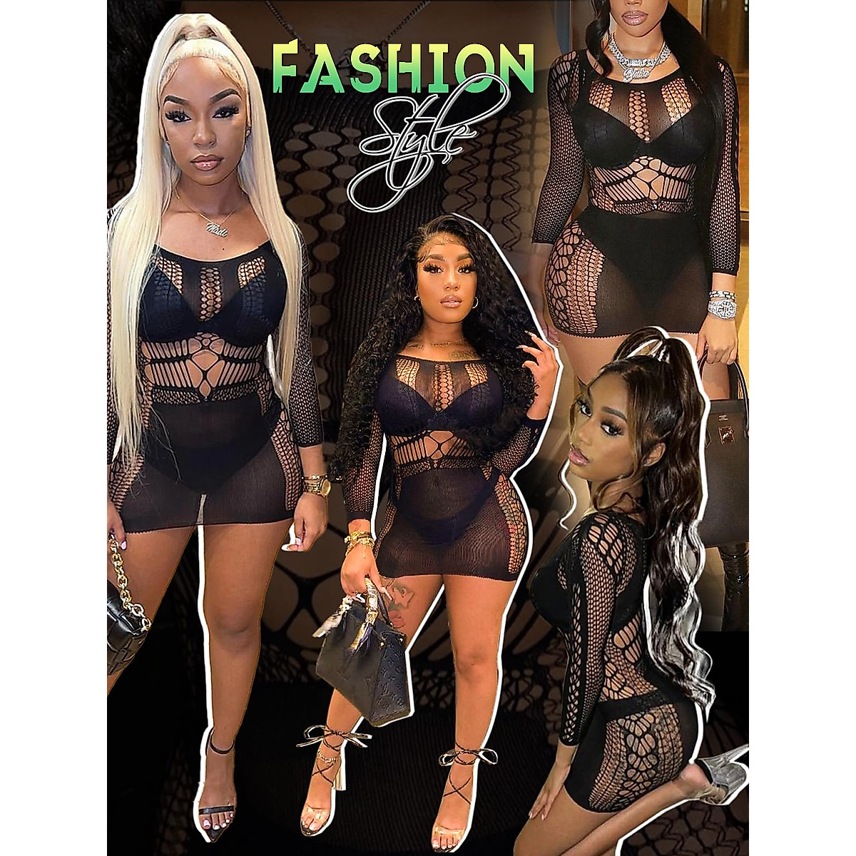 Buitifo Sexy Lingerie for Women Fishnet Mini Dress One Piece Babydoll Nightwear(BlackZJD,One Size)