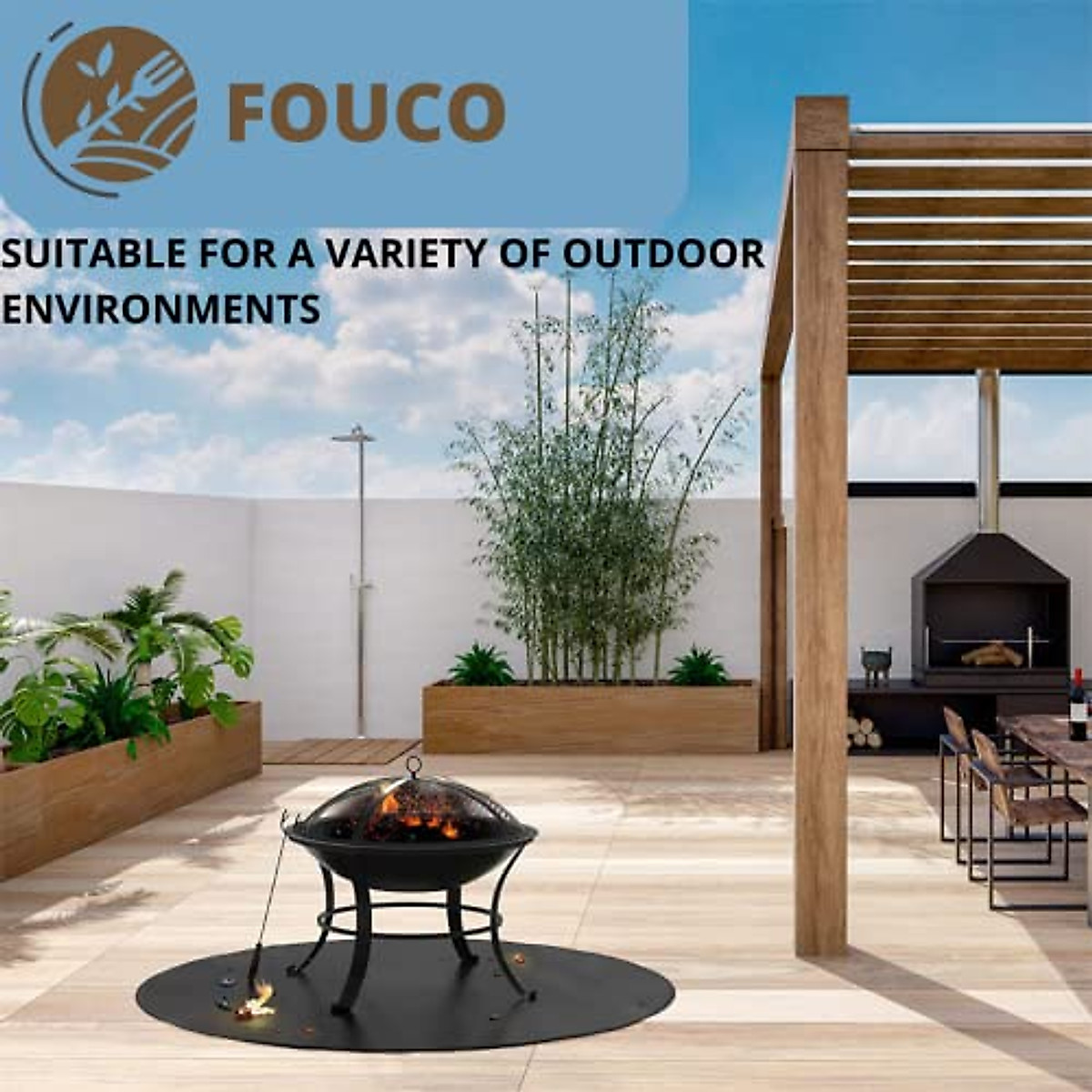 Fuoco Fire Pit Mat | 36” Round Outdoor BBQ Grill Protector | Round Fire Pit Mat | Heat Resistant Fire Pit Mat for Patio, Deck, Grass | Flat Top Gas Propane Burner with Roasting Stick & Ebook