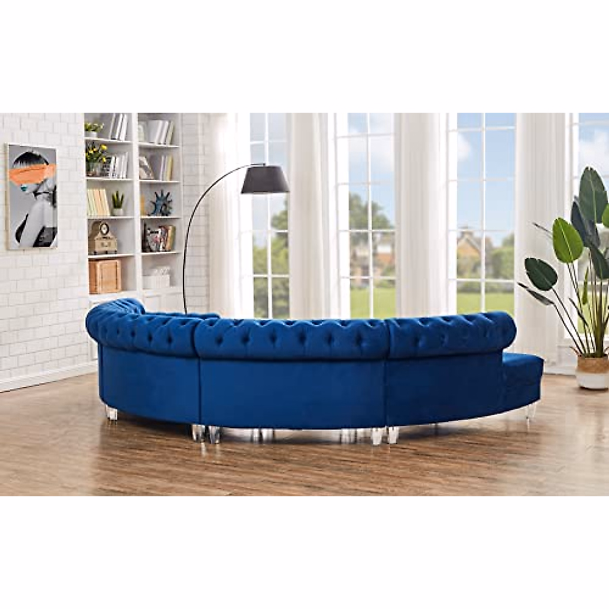 Legend Vansen Curved Modular Sofa Semi Circular Couch，Comfortable Velvet Upholstery，Living Room, Apartment, Bedroom Sectional, 138.6'', Blue
