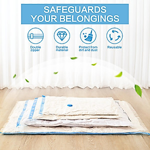 8 Pack Large Vacuum Storage Bags, Space Saver Vacuum Bags, Large Vacuum Seal Bags For Clothing, Clothes, Pillows, Comforters, Blankets, Bedding with Hand Pump