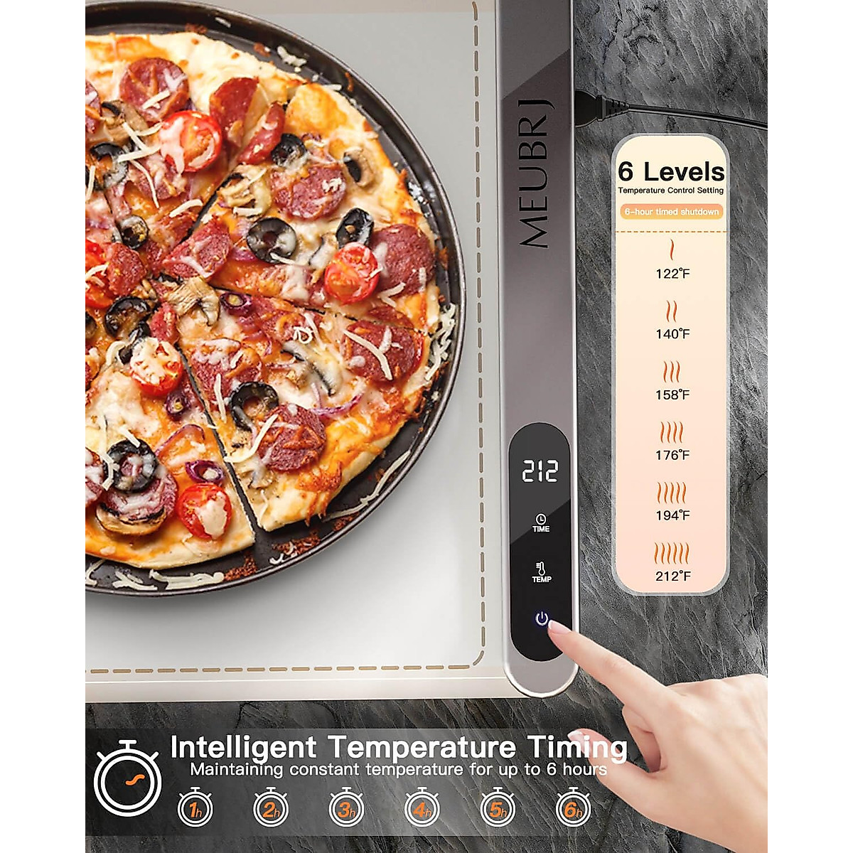 Food Warming Mat, Warming Mat for Food, Food Warmers for Parties, Upgraded Graphene Full Surface Heating Warming Tray, 6 Heat Settings and 6 Heat Timed Functionality for Parties Buffet, Daily Life Use